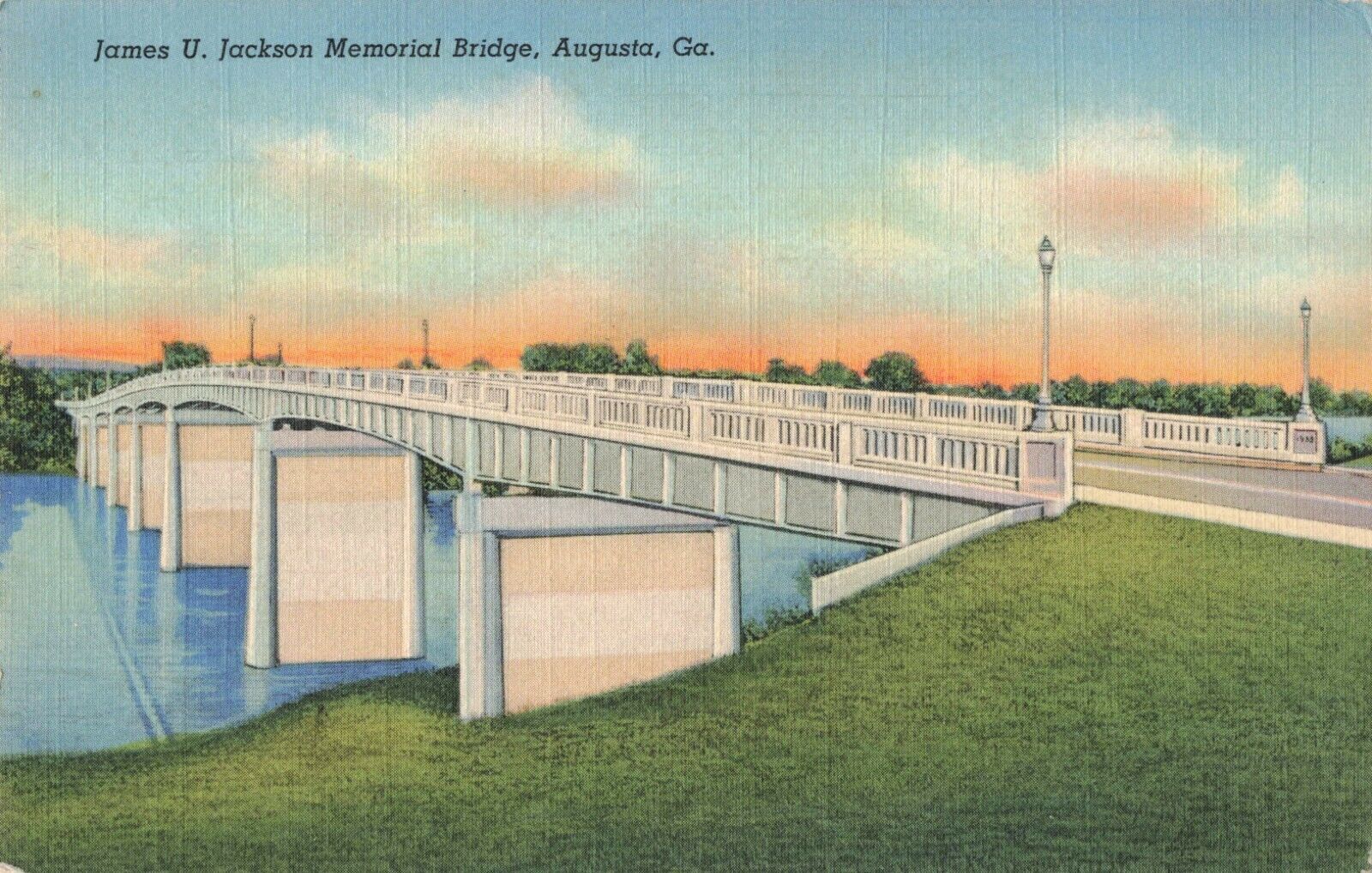 circa 1940's James U. Jackson Memorial Bridge Augusta Ga. Postcard 10c1 ...