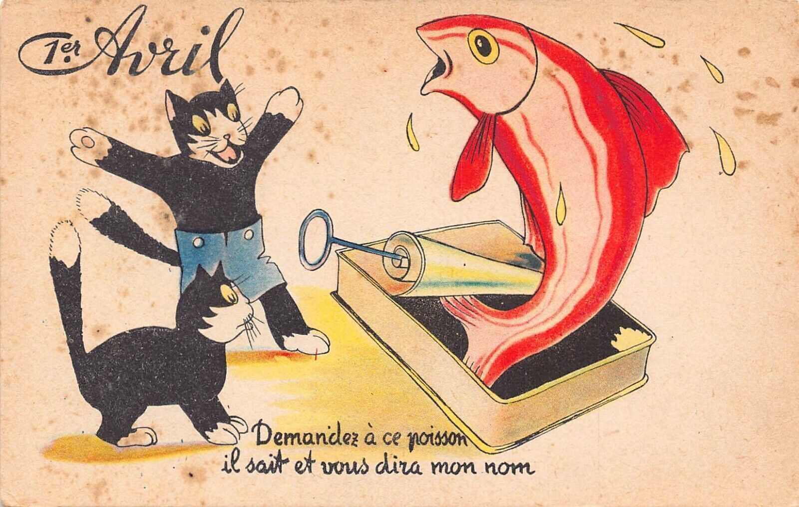 L081 1st April Fool's Day Cats big fish comic humor postcard | Other ...