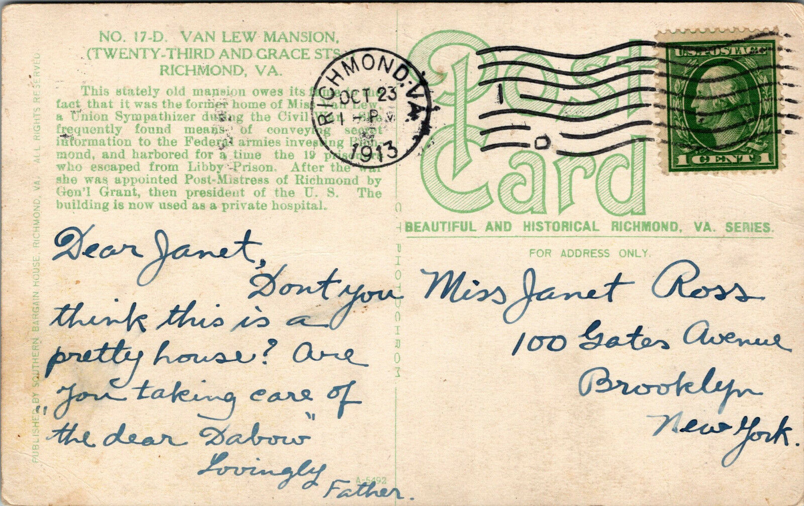 Vtg 1910s Van Lew Mansion 23rd and Grace Streets Richmond Virginia VA ...