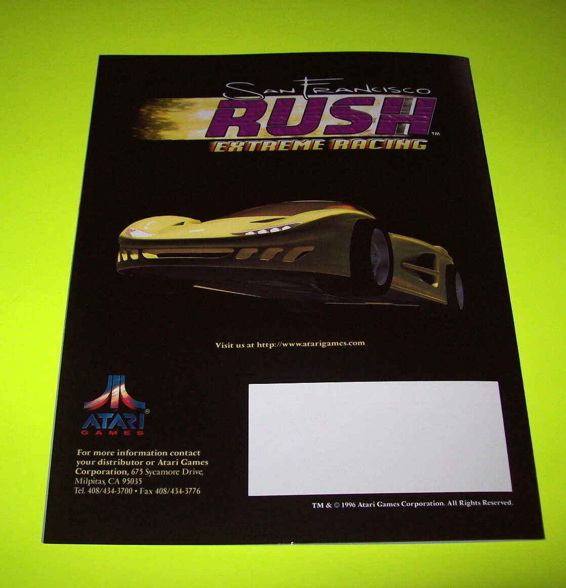 Atari San Francisco Rush Arcade FLYER Original NOS Video Game Racing ...