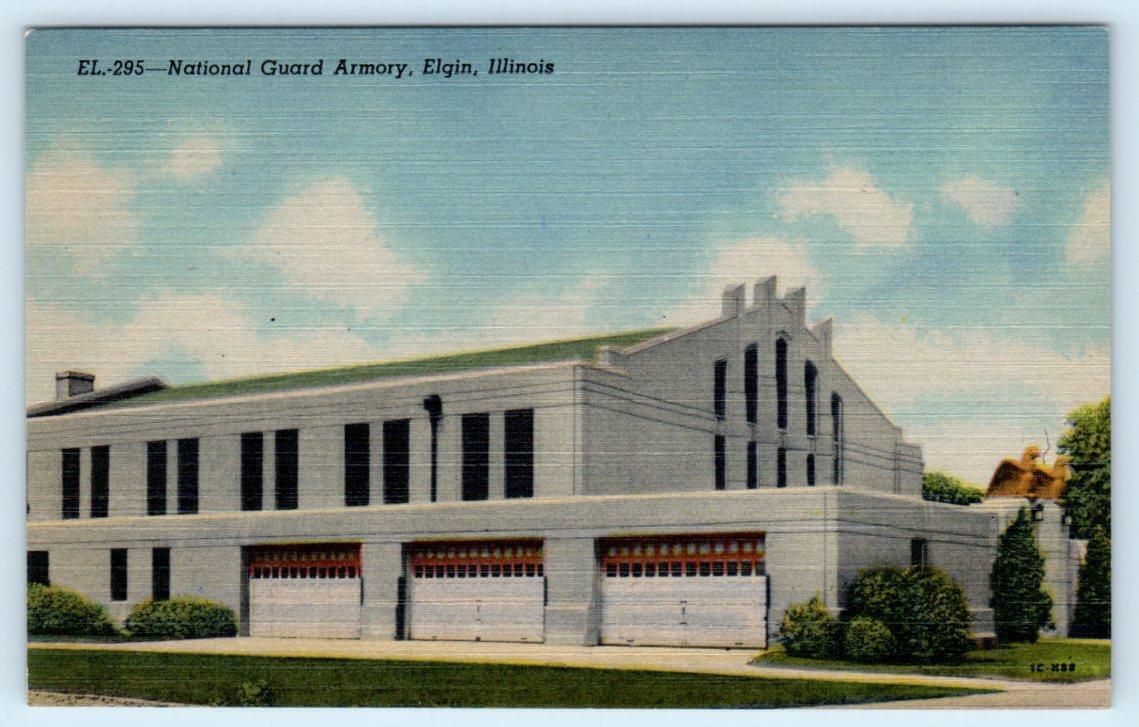 2 Postcards ELGIN, Illinois IL ~ Lords Park NATIONAL GUARD ARMORY ...