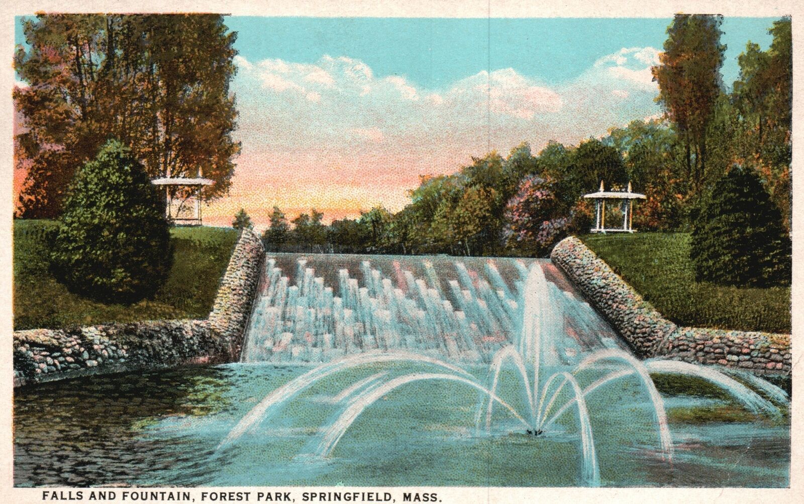Vintage Postcard 1920's Falls & Fountain Forest Park Springfield ...