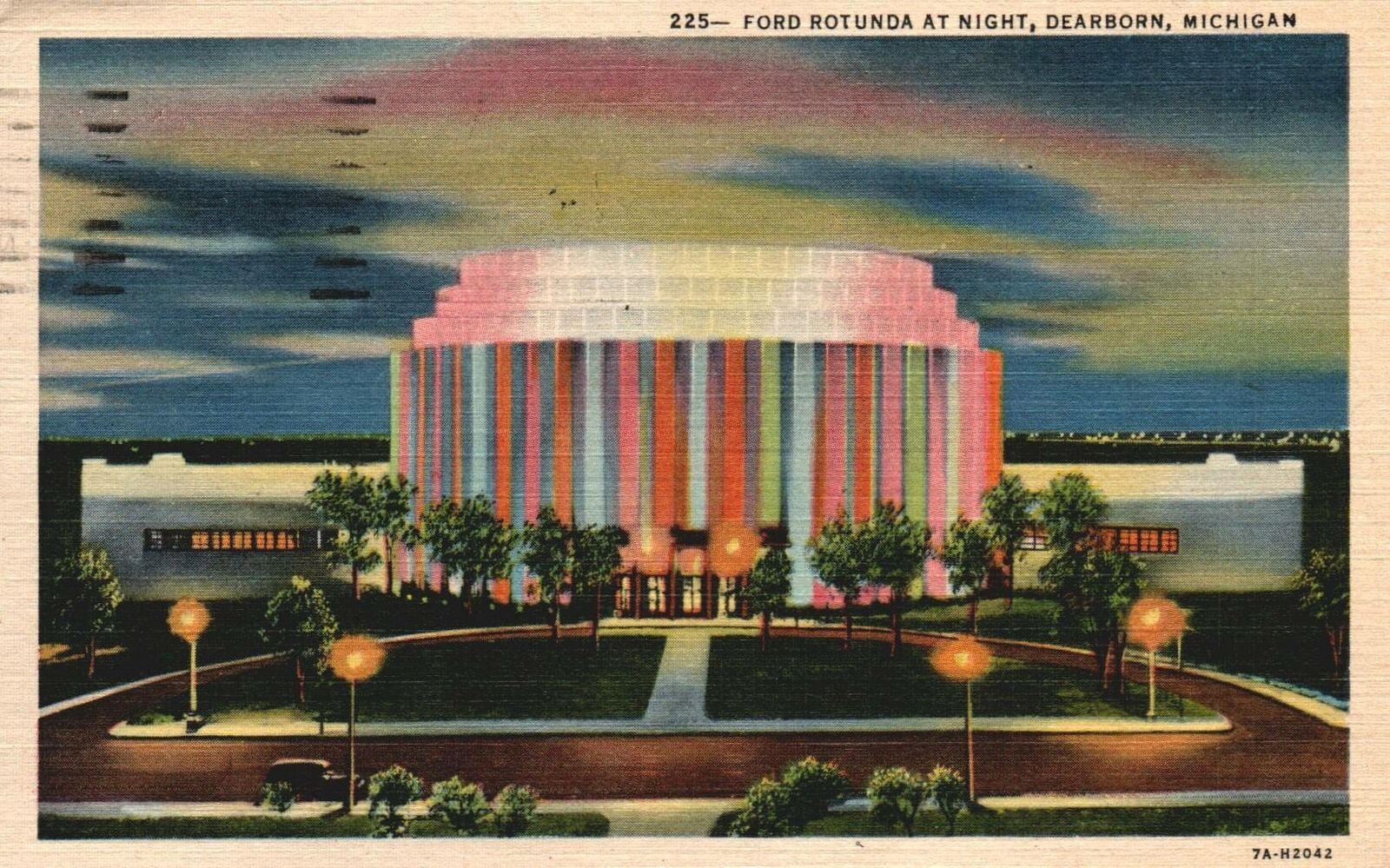 Vintage Postcard Ford Motor Company Rotunda at Night Dearborn Michigan ...