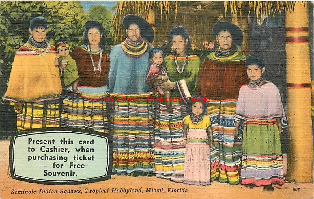 Native American Seminole Indian Women, Tropical Hobbyland, Map on Back ...