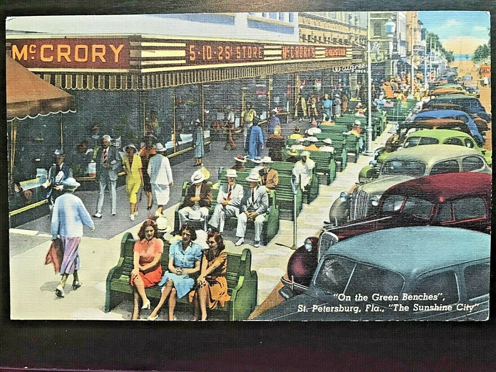 Vintage Postcard 1940 "On the Green Benches" St. Petersburg Florida ...