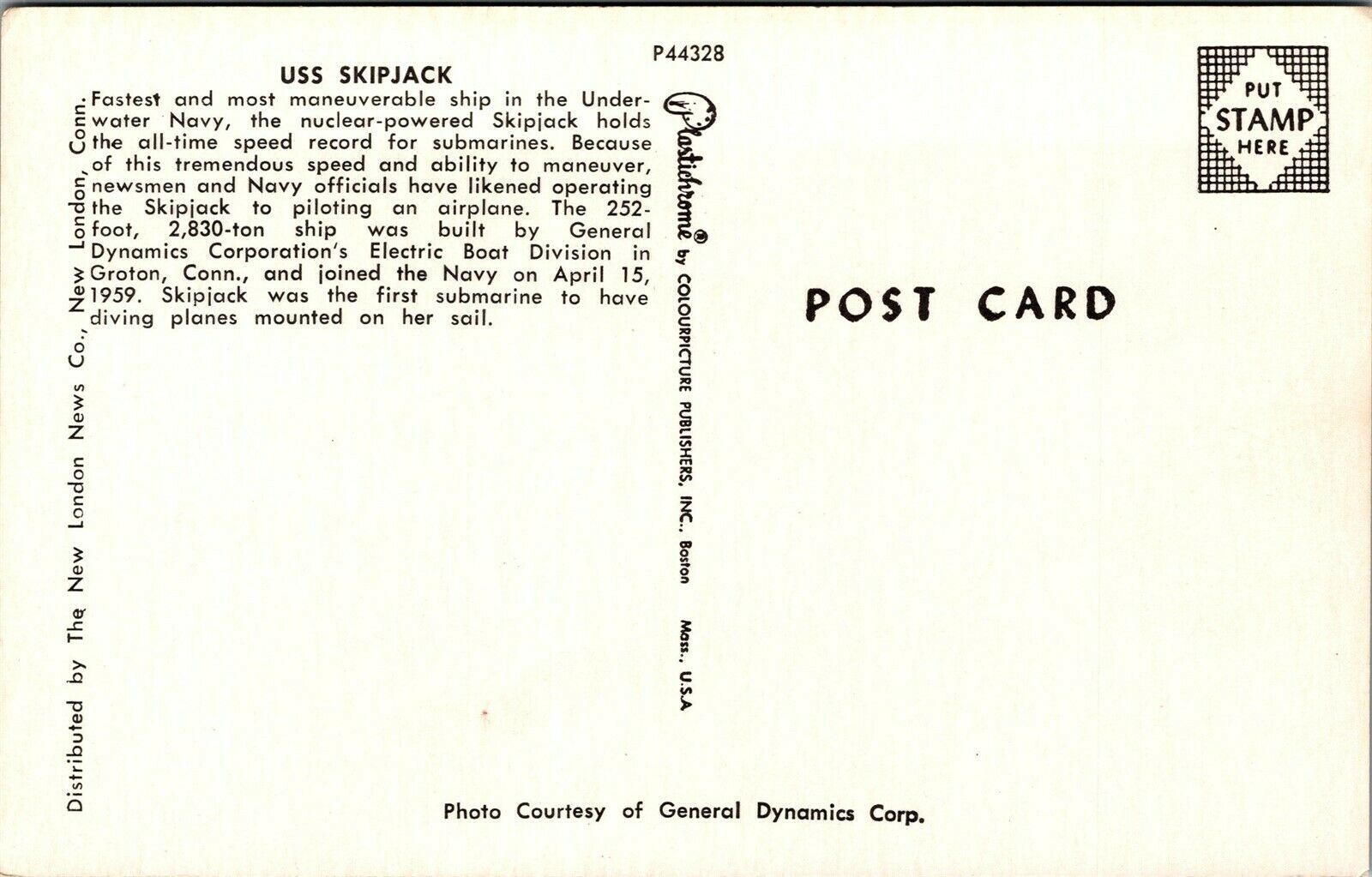 Vtg Postcard USS Skipjack Nuclear Powered Navy Submarine SSN-585 ...