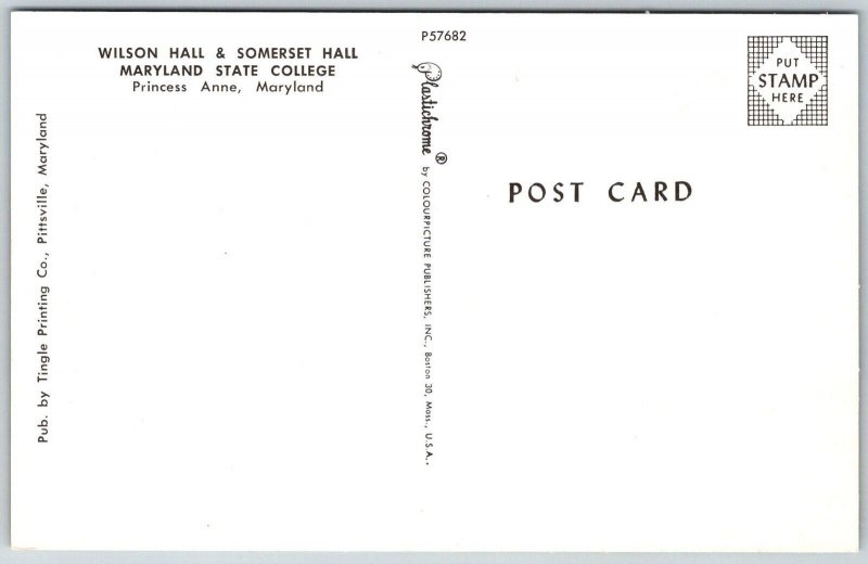 Princess Anne Maryland 1950s Postcard Wilson Hall & Somerset MD State ...
