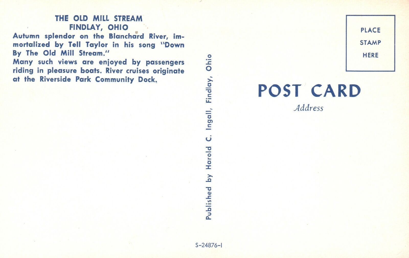 Vintage Postcard Old Mill Stream Autumn Splendor Blanchard River ...