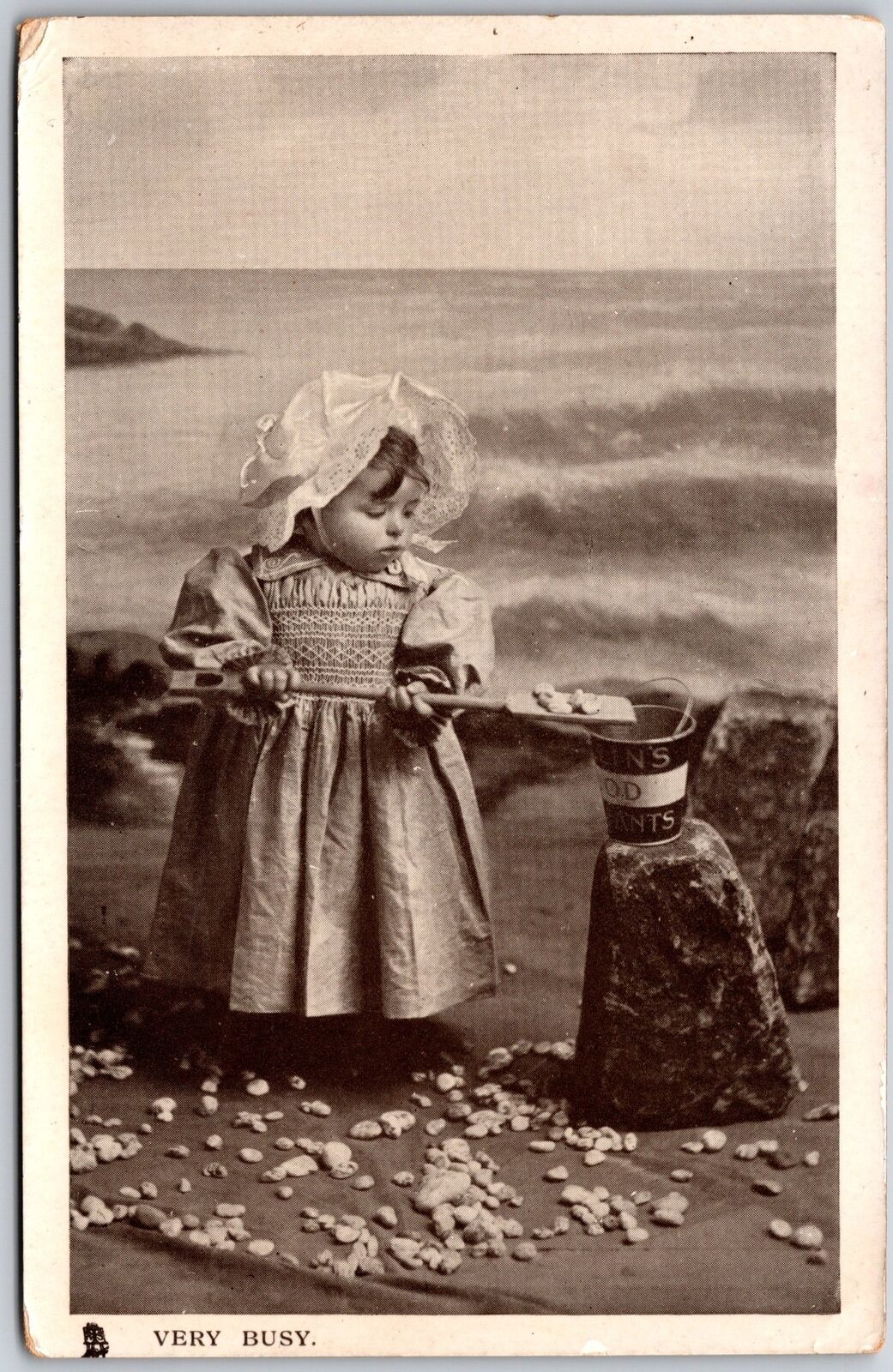 Very Busy Cute Little Girl Busy Playing Stones In The Ocean Postcard ...