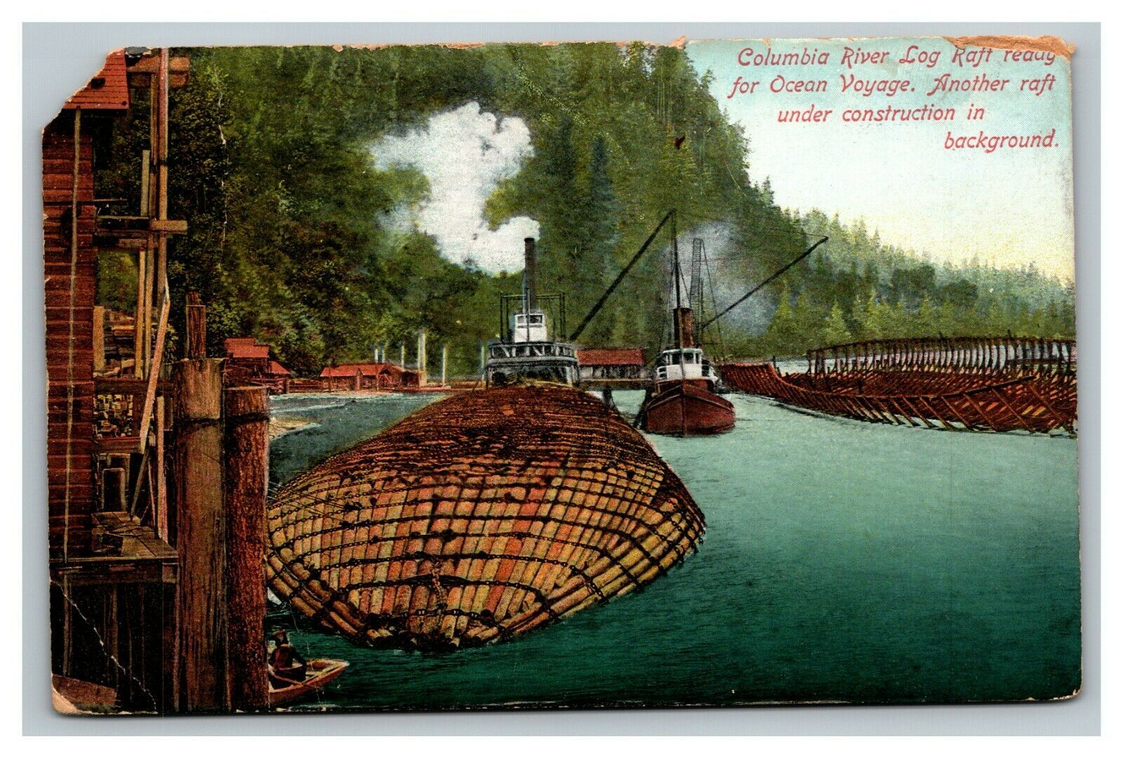 Vintage 1909 Postcard Columbia River Log Raft Under Construction Ocean ...