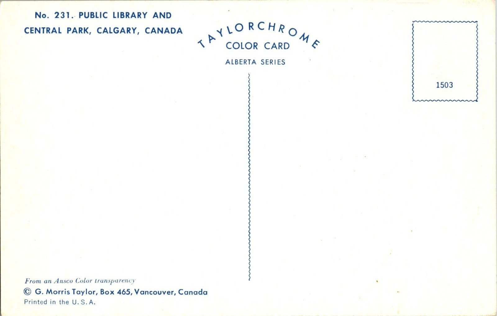Vintage Public Library and Central Park Calgary Alberta Postcard #231 ...