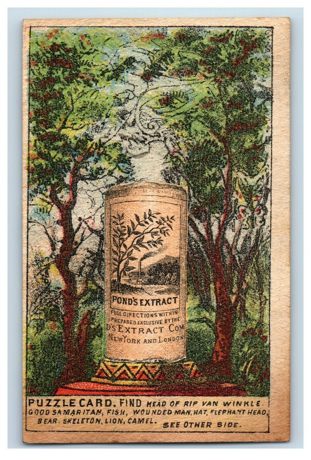 1880's Pond's Extract Puzzle Card Find Rip Van Winkle Victorian Trade ...