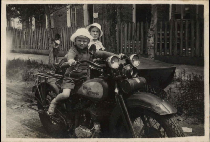 Kids on Early Harley Davidson Motorcycle c1915 Real Photo Postcard ...