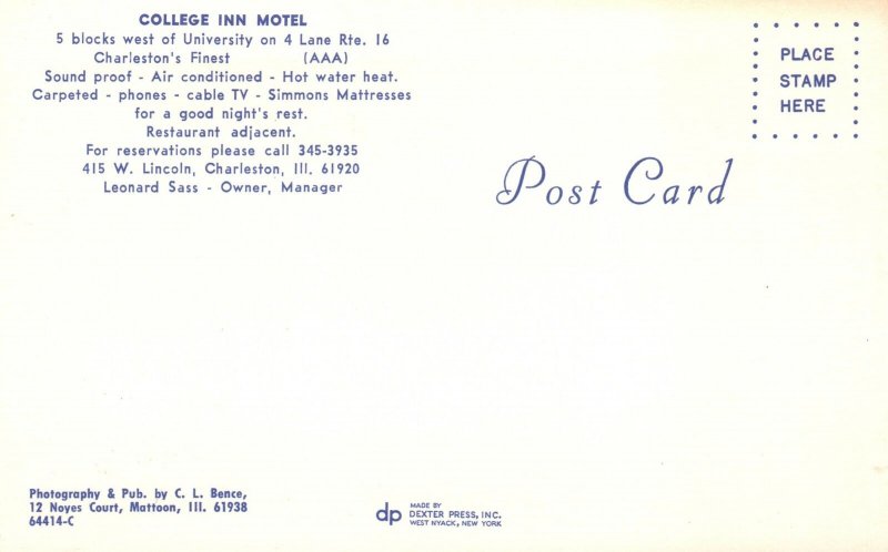 Vintage Postcard College Inn Motel Restaurant Charleston's Finest ...