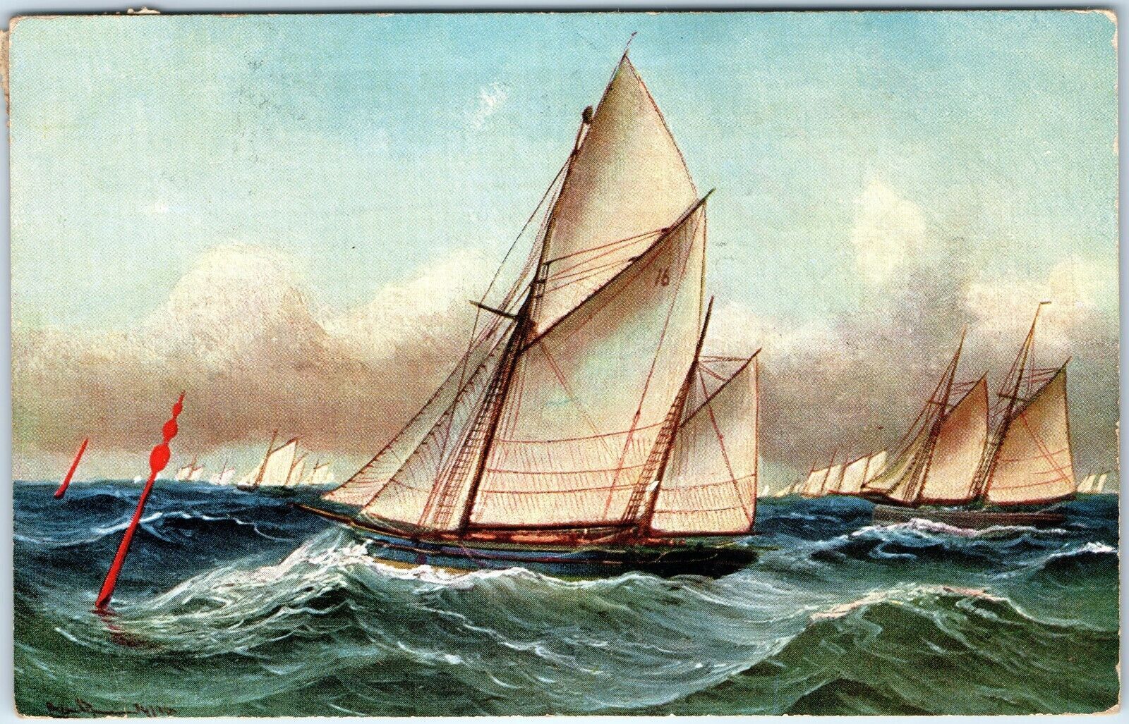 c1910s Sailing Race Ships Ocean Waves Regatta Competition Buoy Marker ...