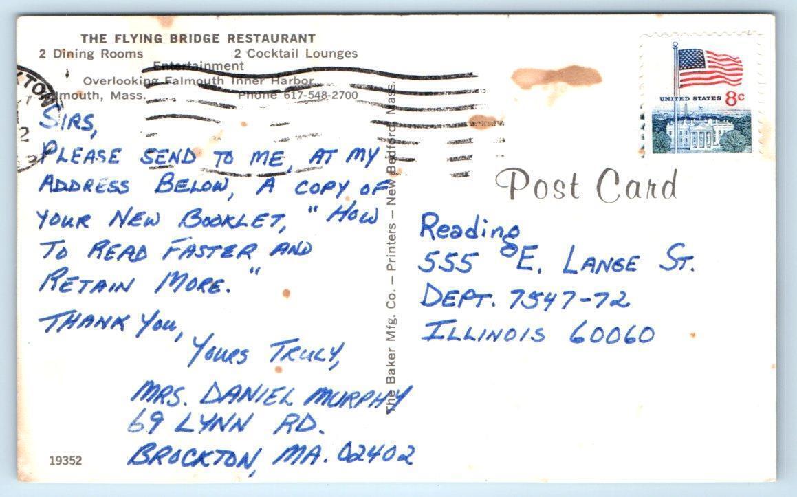 FALMOUTH, MA Massachusetts ~ Roadside FLYING BRIDGE RESTAURANT 1972 ...