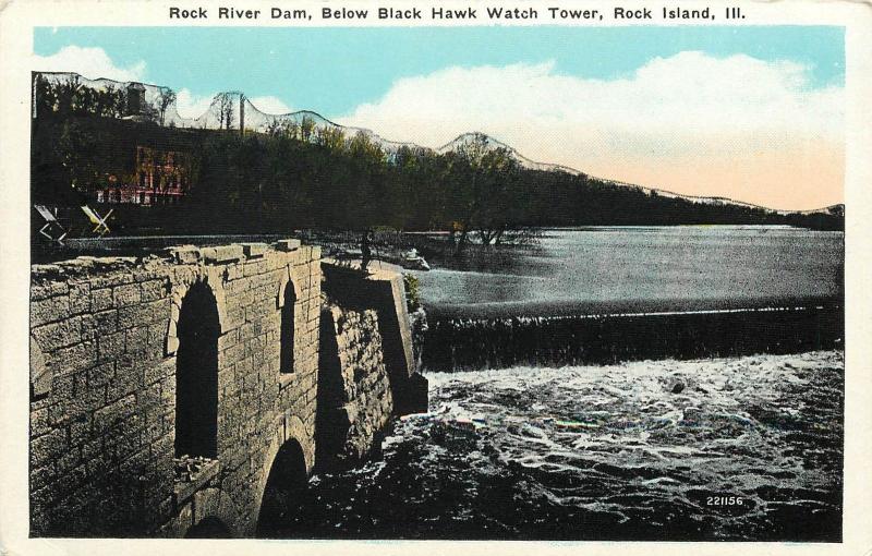 Vintage Postcard Rock River Dam Below Black Hawk Watch Tower Rock ...