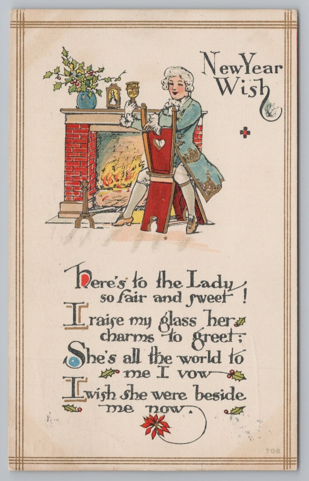 New Year~Man By Fireplace & Poem Holiday Wish~Vintage Postcard | Other ...
