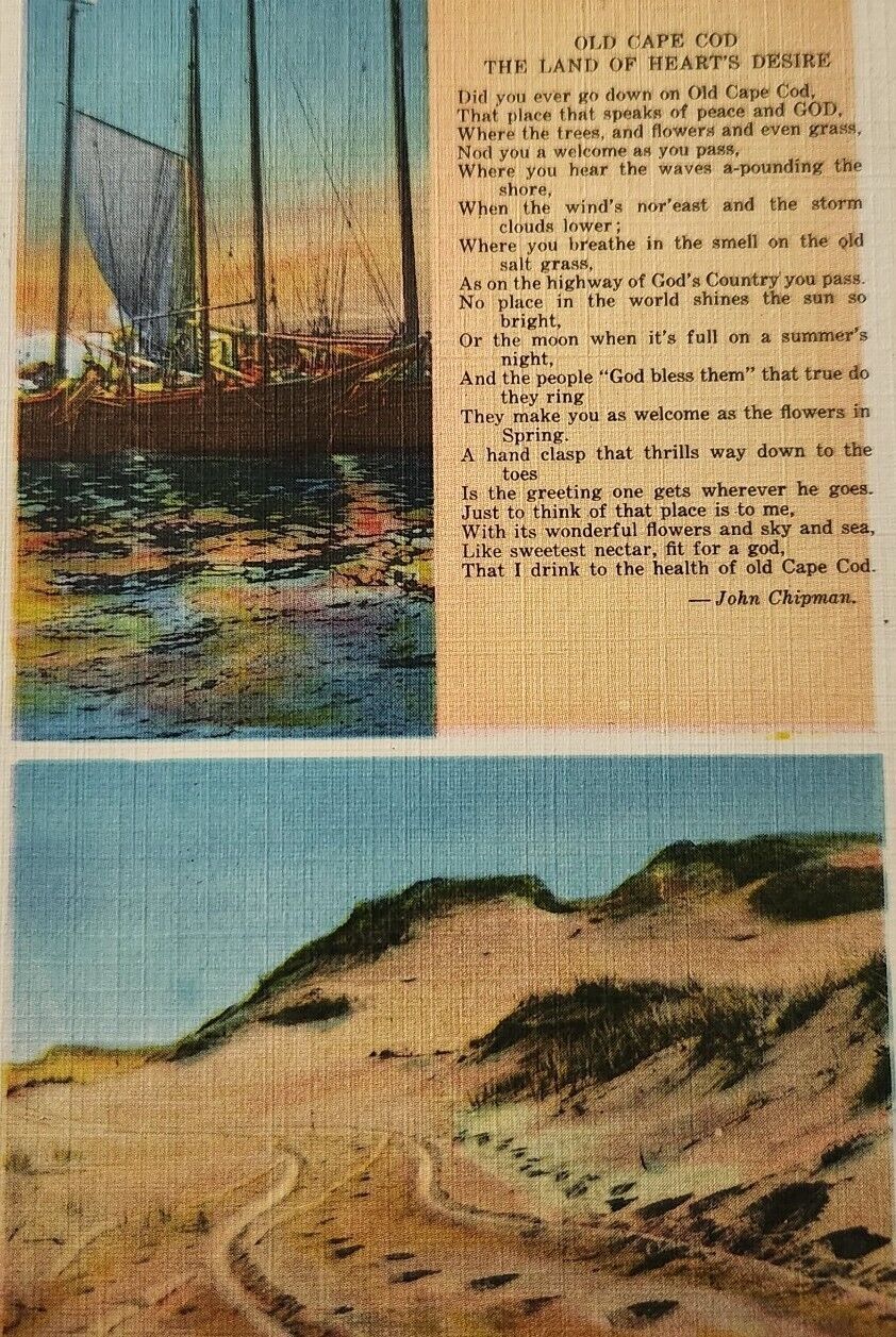 Fishing Smacks Sand Dunes John Chipman Poem Old Cape Cod MA Linen ...