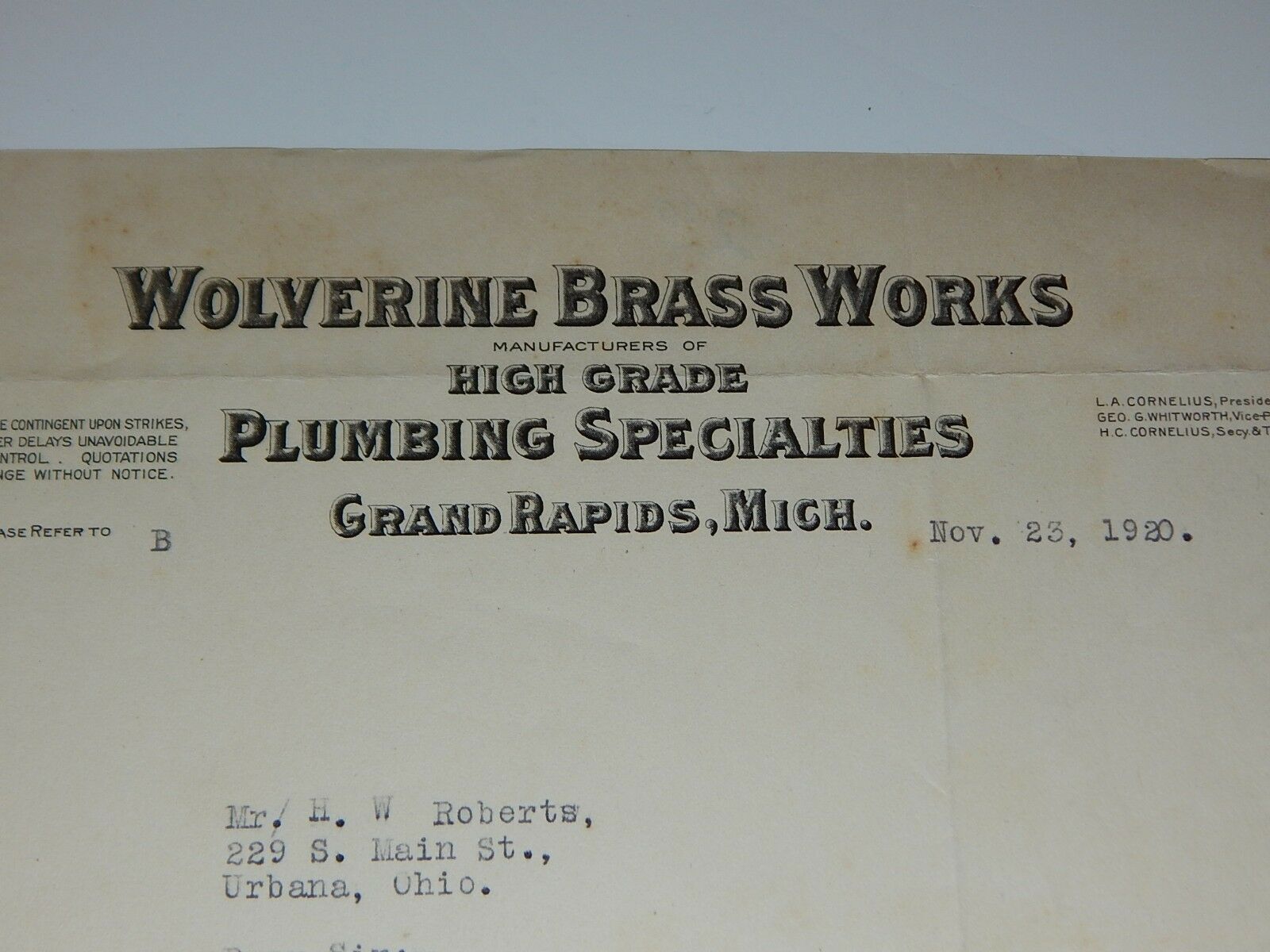 1920 WOLVERINE BRASS WORKS Payment Receipt GRAND RAPIDS MICHIGAN ...