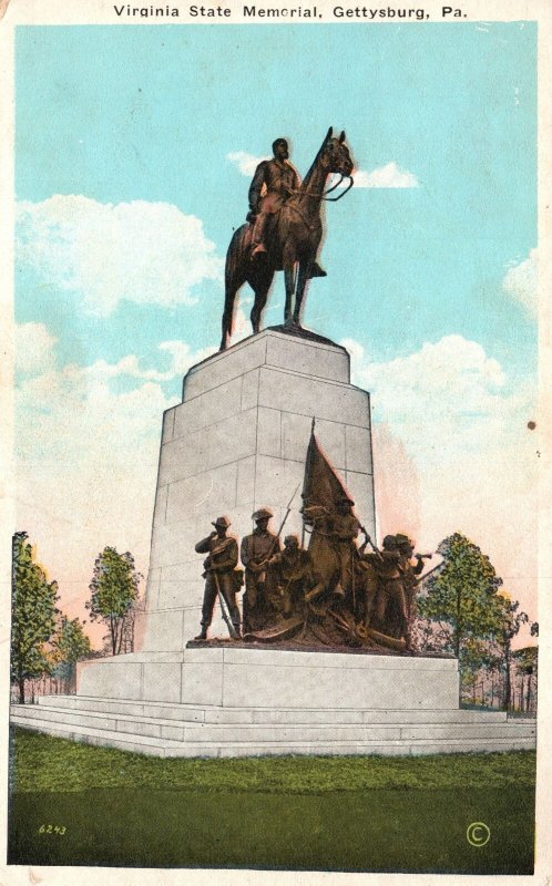 Vintage Postcard 1920's Virginia State Memorial Monument Gettysburg ...