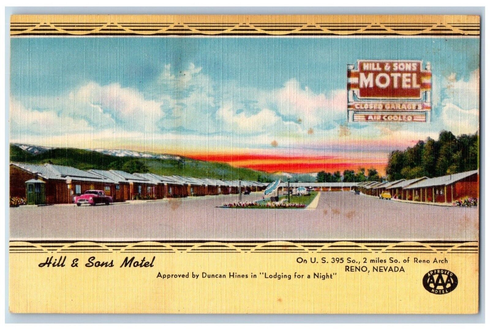 Reno Nevada NV Postcard Hill & Sons Motel Exterior View Building c1940 ...