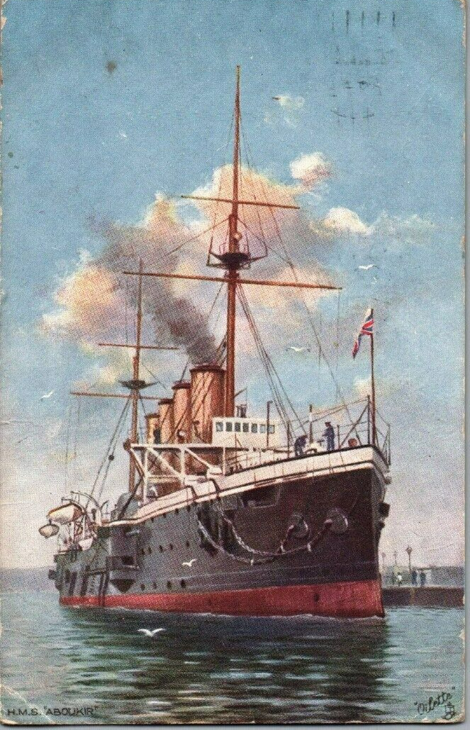 WWI British Royal Navy HMS Aboukir Armored Cruiser Raphael Tuck c.1910 ...