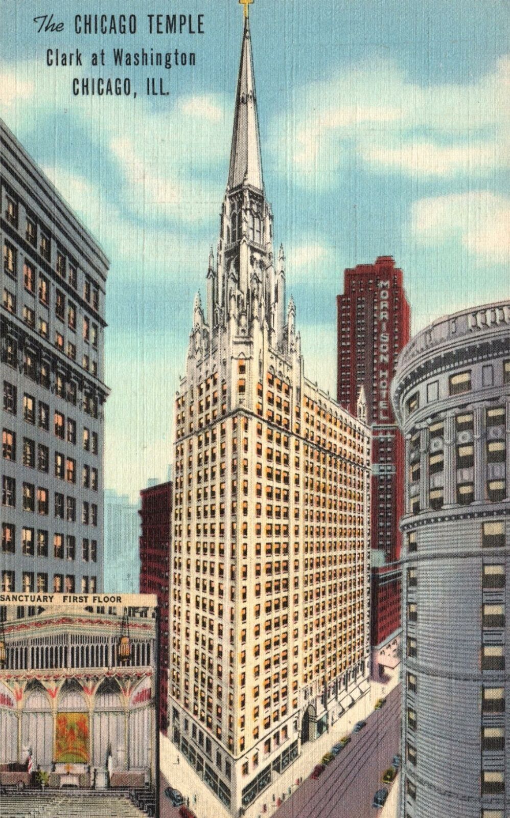 Vintage Postcard 1930's The Chicago Temple Clark And Washington Chicago ...