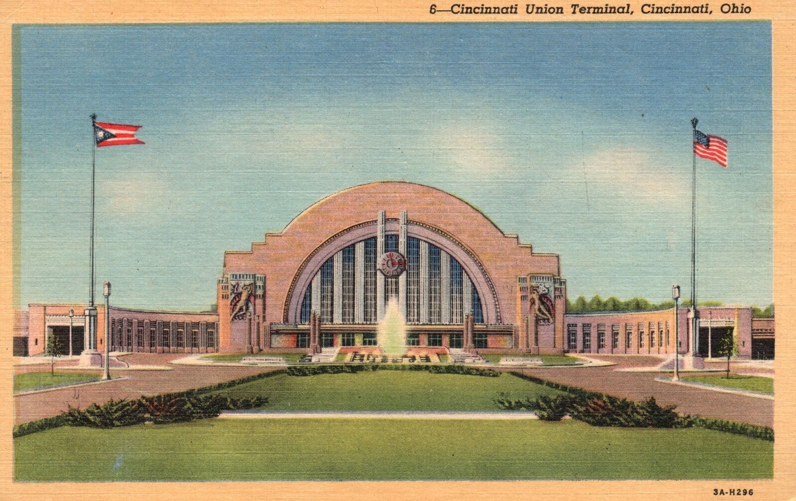 Vintage Postcard 1953 Cincinnati Union Terminal Fountain Lawn ...