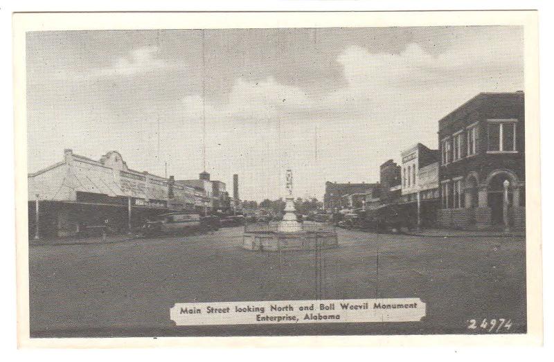 Enterprise Alabama Main Street & Boll Weevil Monument 1930'S Real Photo ...
