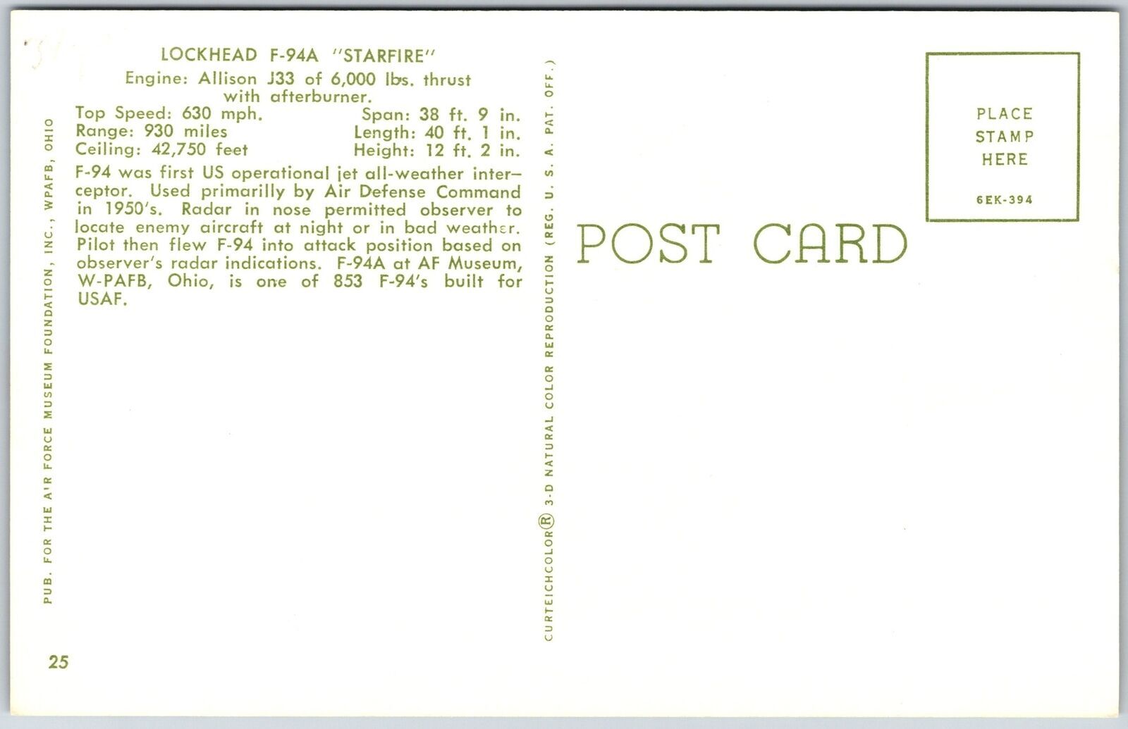 Lockheed F-94A Starfire US Operational Jet All-weather Interceptor ...