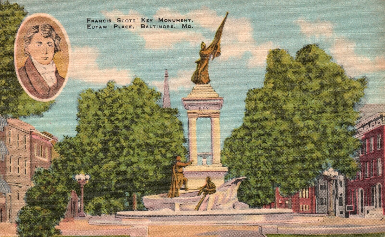 Vintage Postcard Francis Scott Key Monument Eutaw Place Baltimore ...