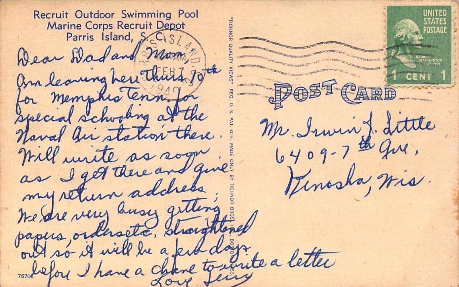 1949 Recruit Swimming Pool, Marine Corps, Msg, Parris Island, S.C.,Old ...