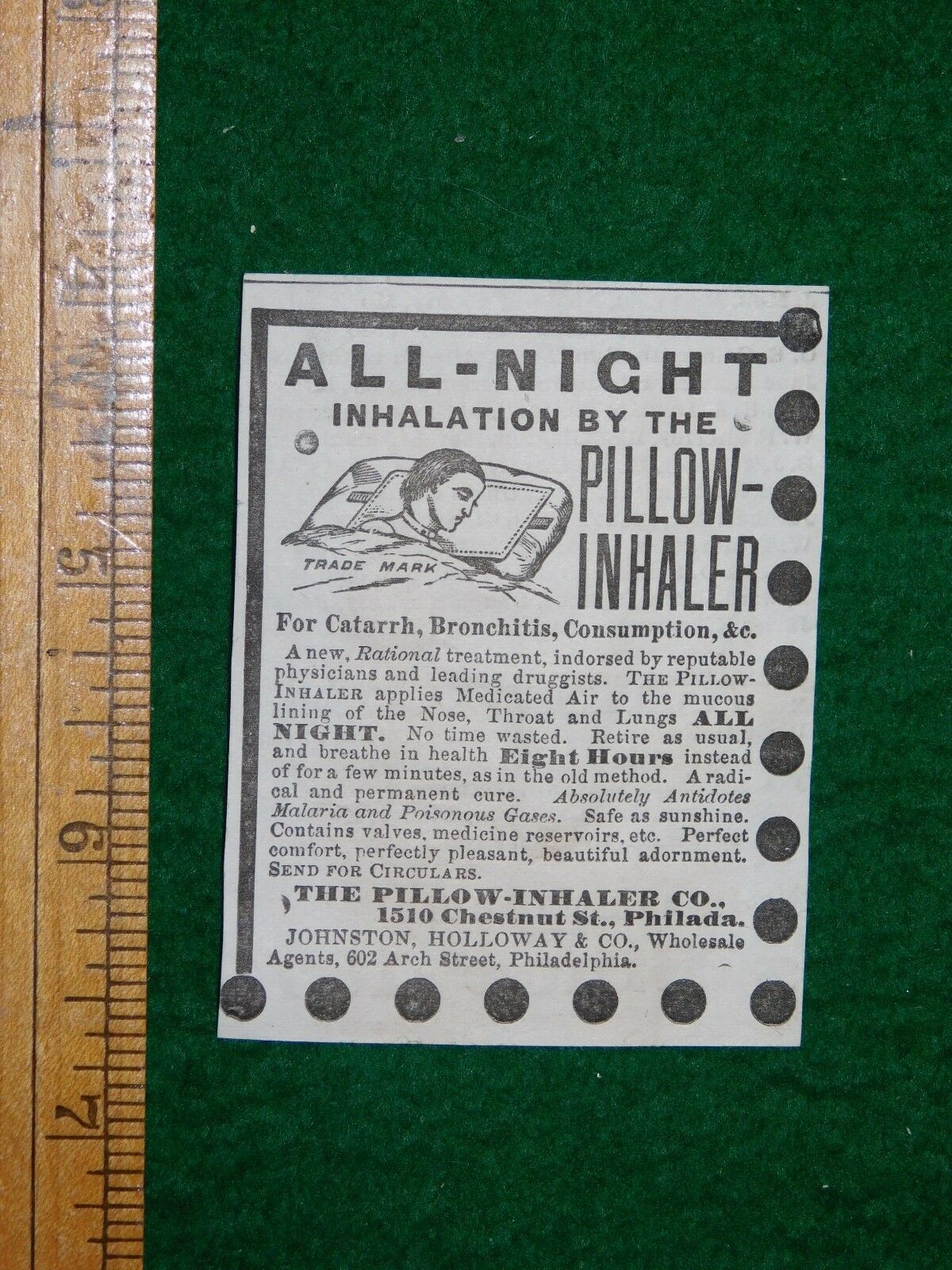 1880s Pillow-Inhaler Catarrh Quack Medicine, PA, Engraved Victorian ...