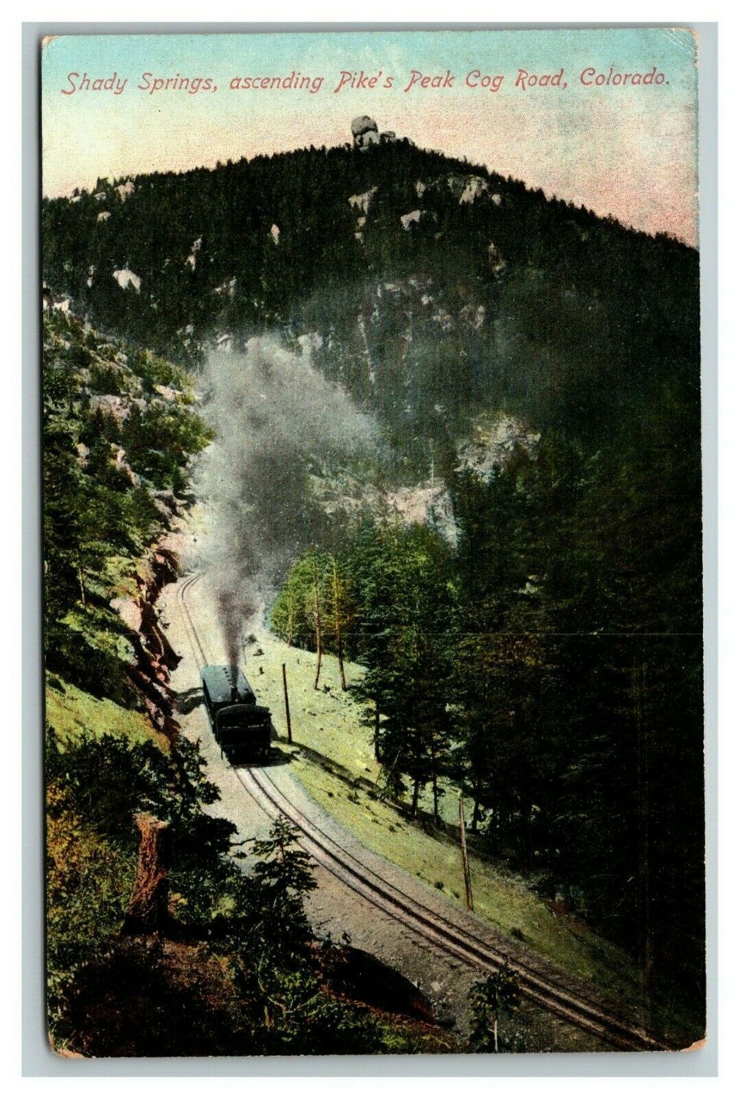 Vintage 1910's Postcard Shady Springs Pike's Peak Cog Road Train ...