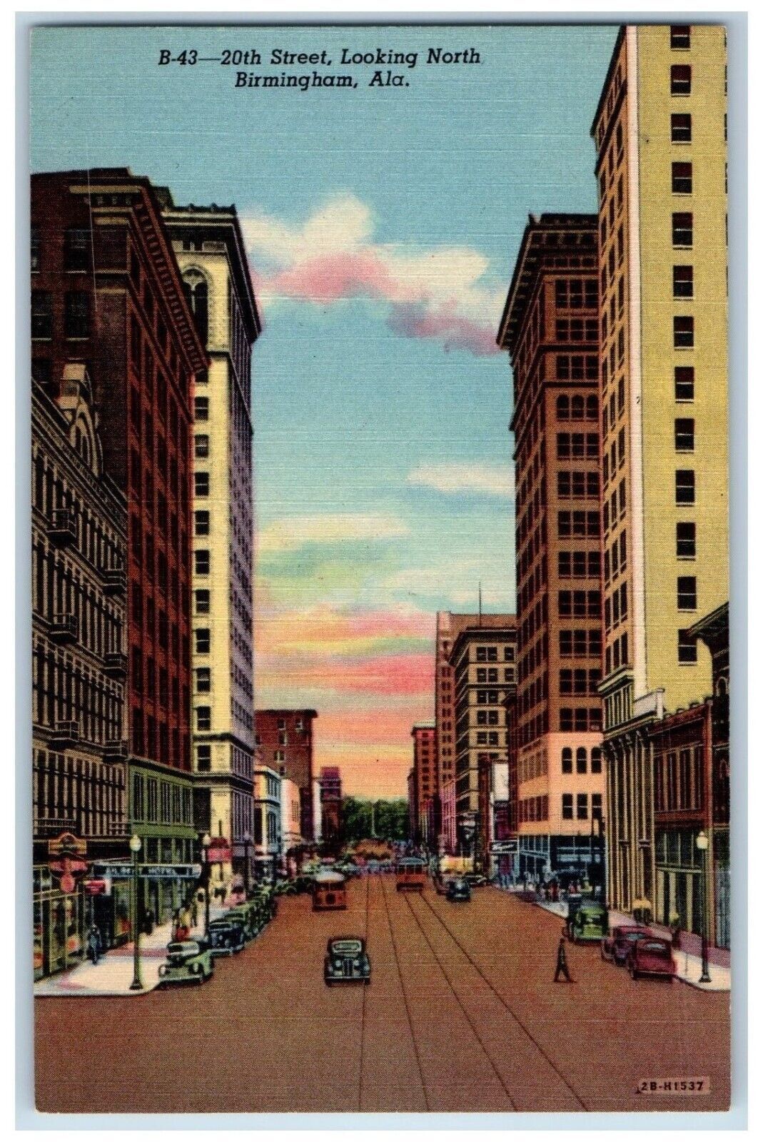 Birmingham Alabama Postcard Street Looking North Exterior c1940 Vintage ...