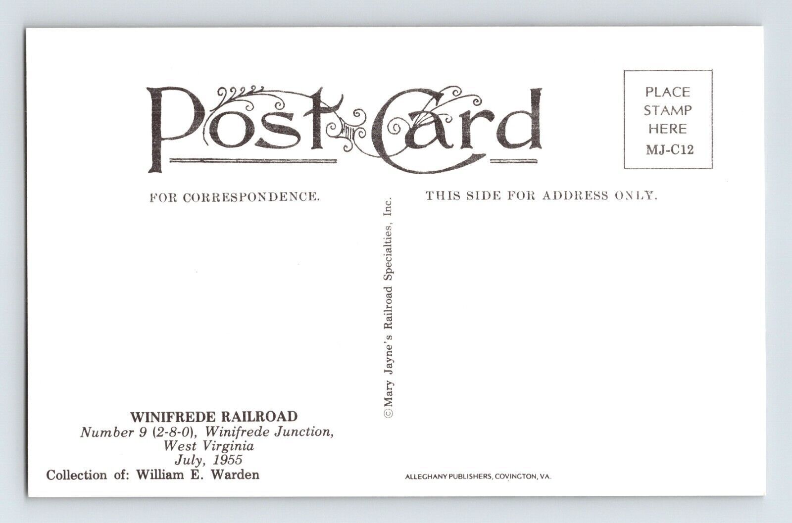 Postcard Railroad Train Winifrede Steam 2-8-0 Locomotive 1980s Unposted ...