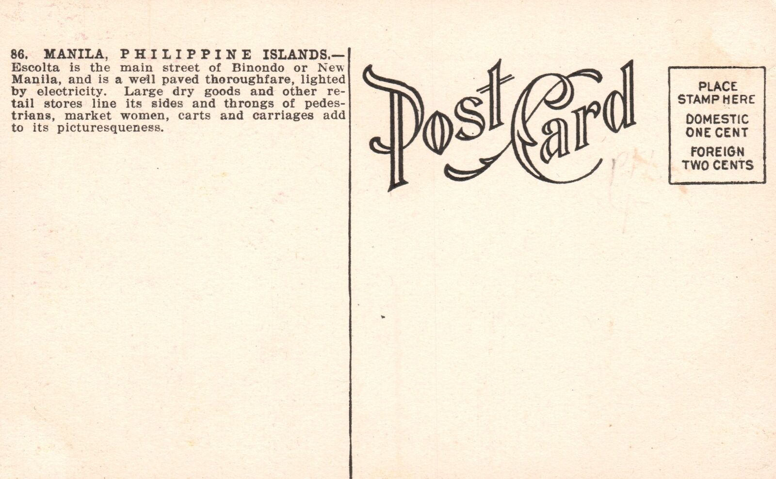 Vintage Postcard Escolta Main Street of Binondo Manila Philippines ...