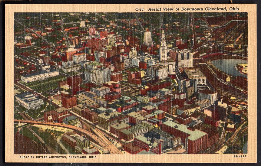 Ohio CLEVELAND Aerial View of Downtown with 52-story Terminal Tower ...