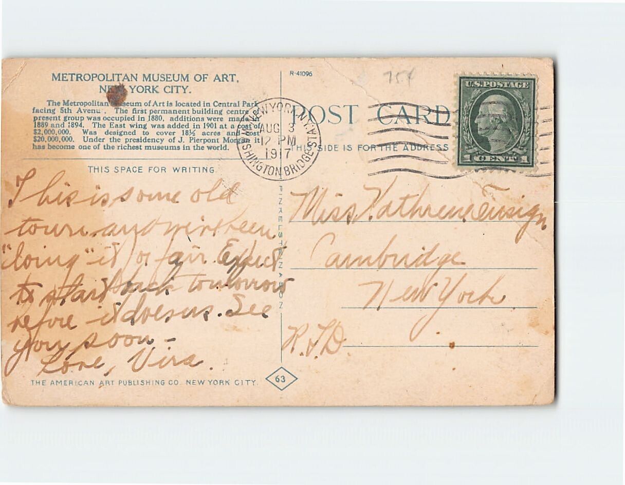 Postcard The Metropolitan Museum of Art, New York City, New York ...