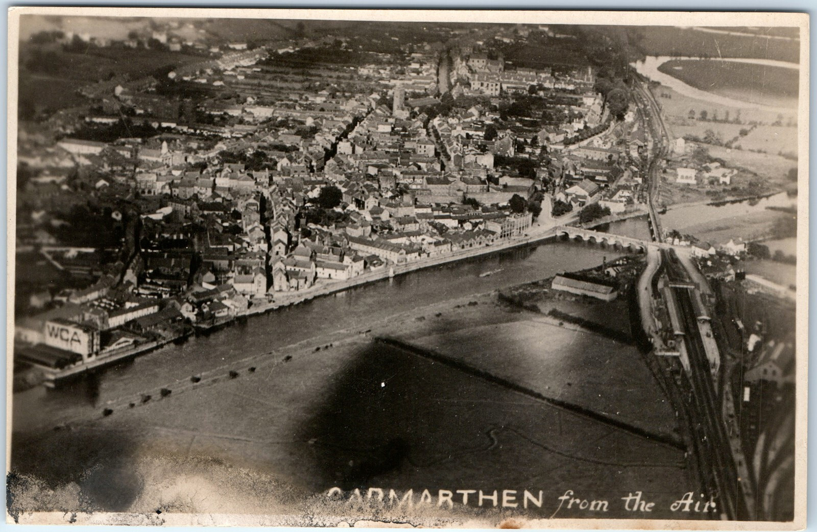 c1920s Carmarthen, Wales RPPC Aerial Bridge Town Railway Coast WCA Sign ...