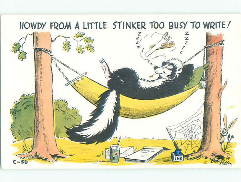Unused Pre-1980 comic signed LITTLE STINKER - SKUNK SLEEPING IN HAMMOCK ...
