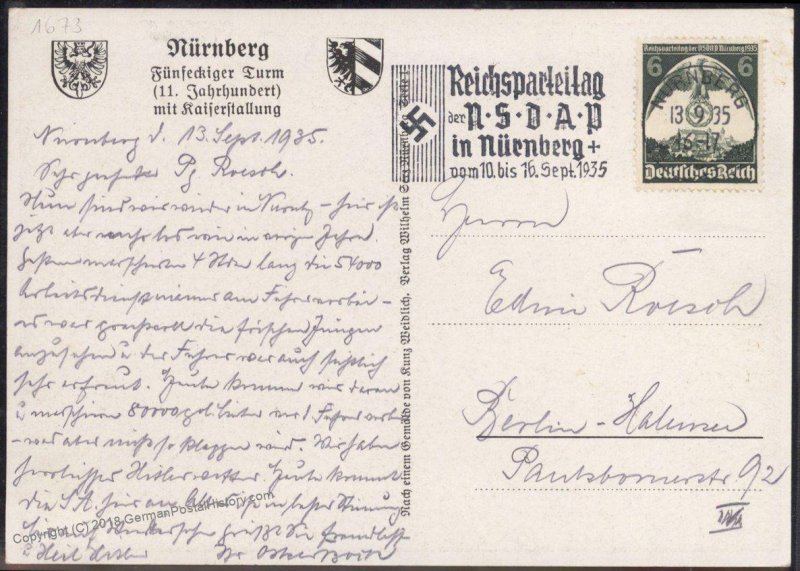 3rd Reich Germany Reichsparteitag 1935 Propaganda Card USED Rally ...