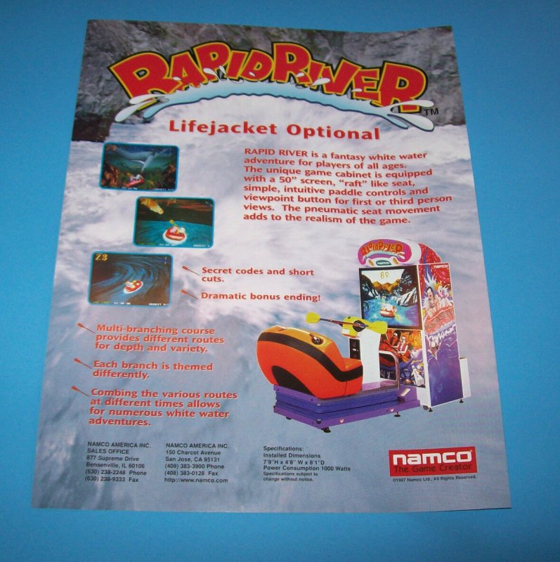 Rapid River Arcade Game Flyer 1997 Original NOS Video Artwork 8.5" x 11 ...