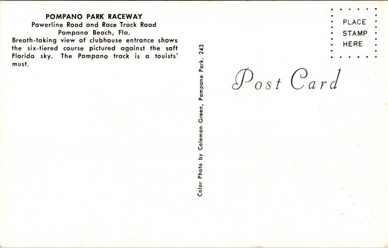 Pompano Park Raceway Powerline Road Race Track Road Beach FL Postcard ...