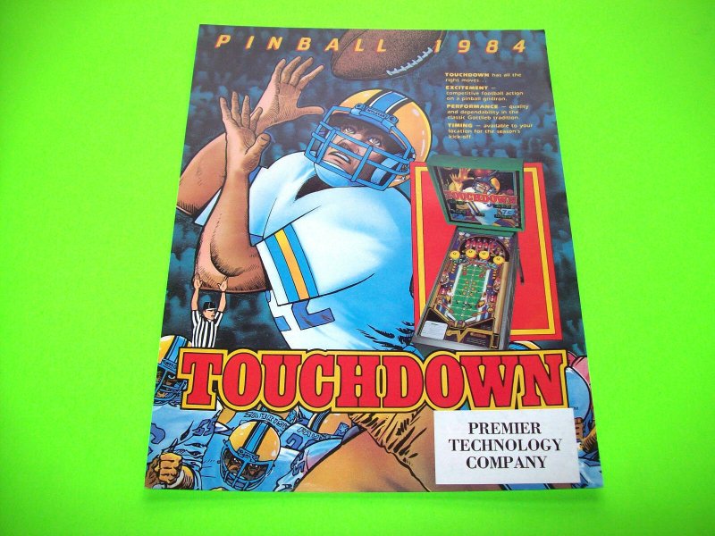 Touchdown Pinball Machine Flyer Vintage Artwork Gottlieb Premier ...