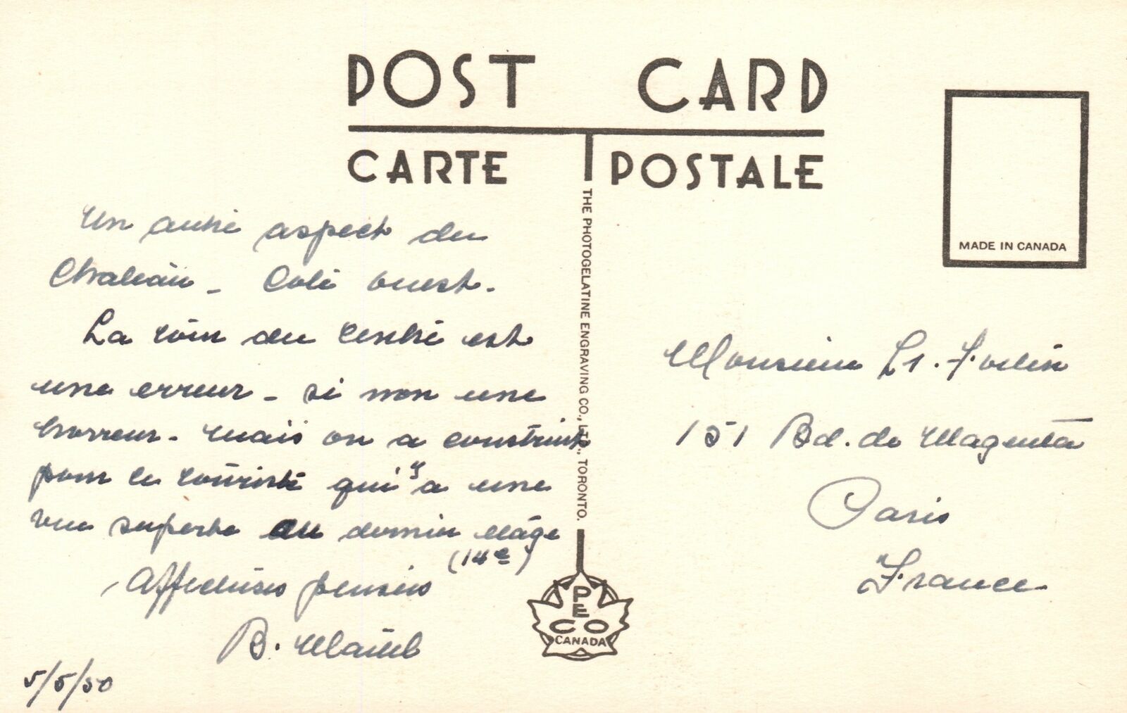Vintage Postcard 1920s Chateau Frontenac Hotel Castle Building Quebec ...