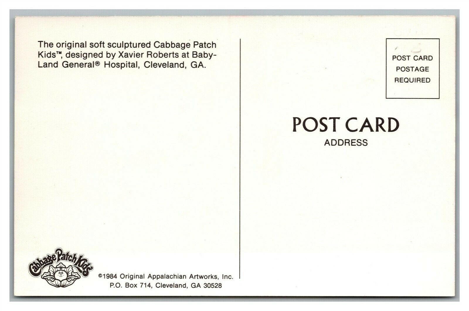 AD Postcard GA Cleveland Babyland Home Of Original 1984 Cabbage Patch ...