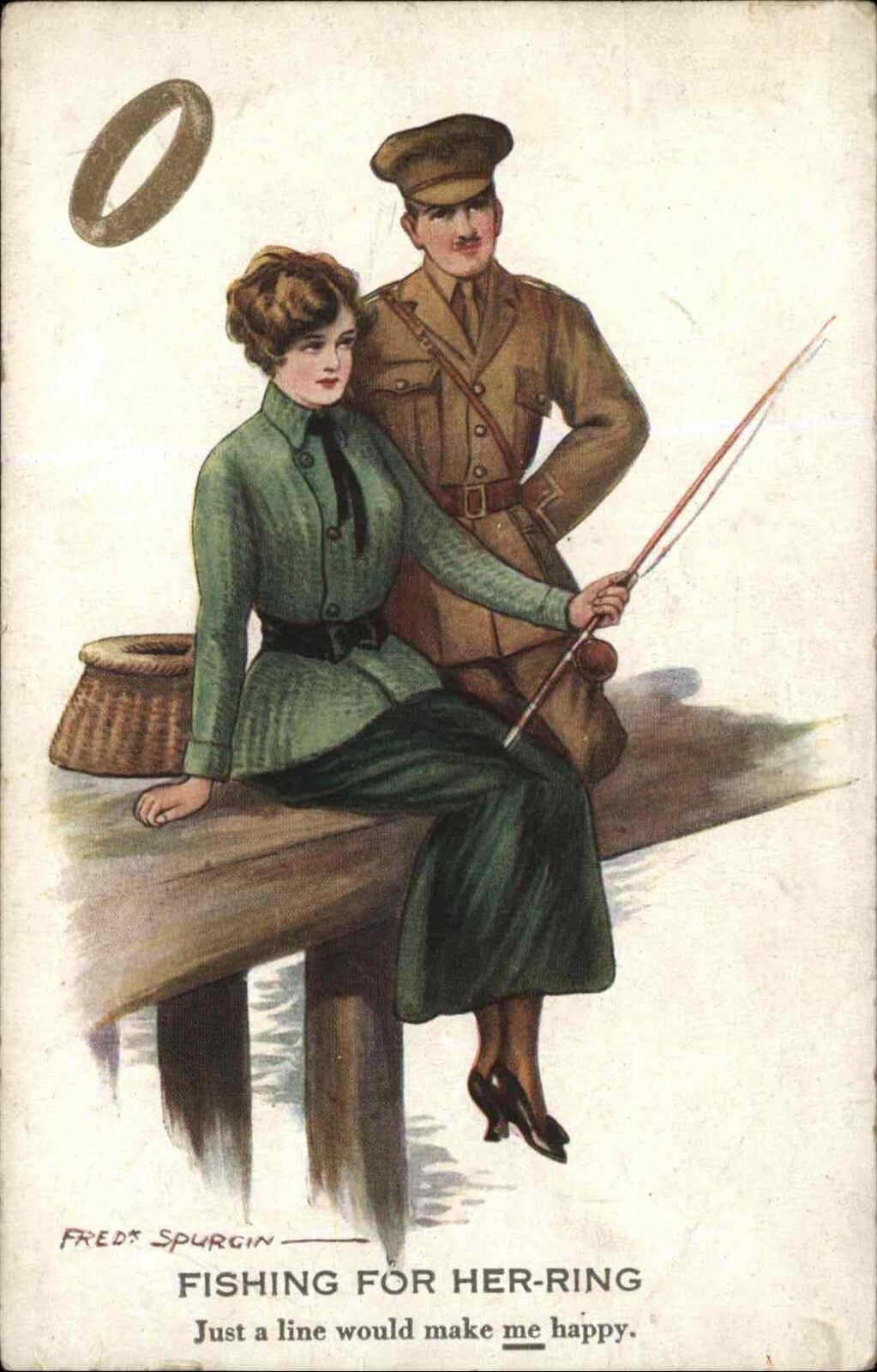 Vintage Postcard A/s Fred Spurgin WORDPLAY Woman Fishing for Husband ...