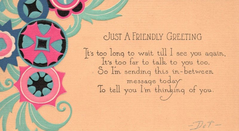 Vintage Postcard 1900's Just A Friendly Greeting It's Too Long To Wait ...